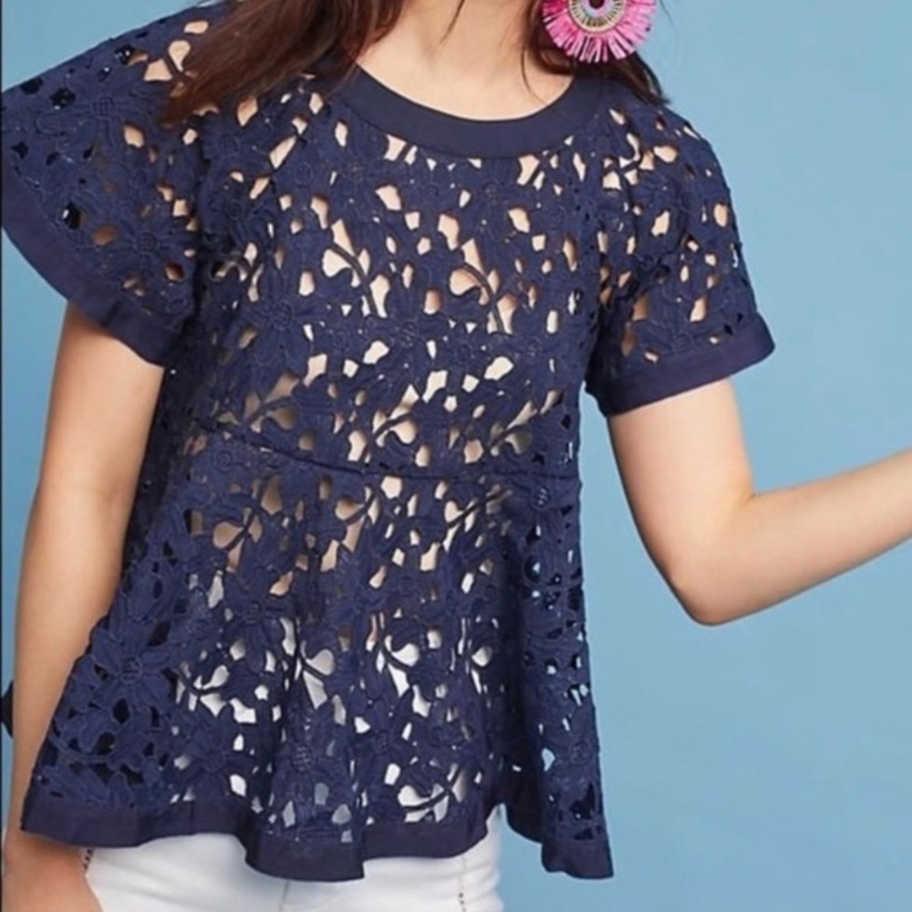 Anthropologie Eri + Ali Remy Navy Eyelet Lace Peplum … - Gem